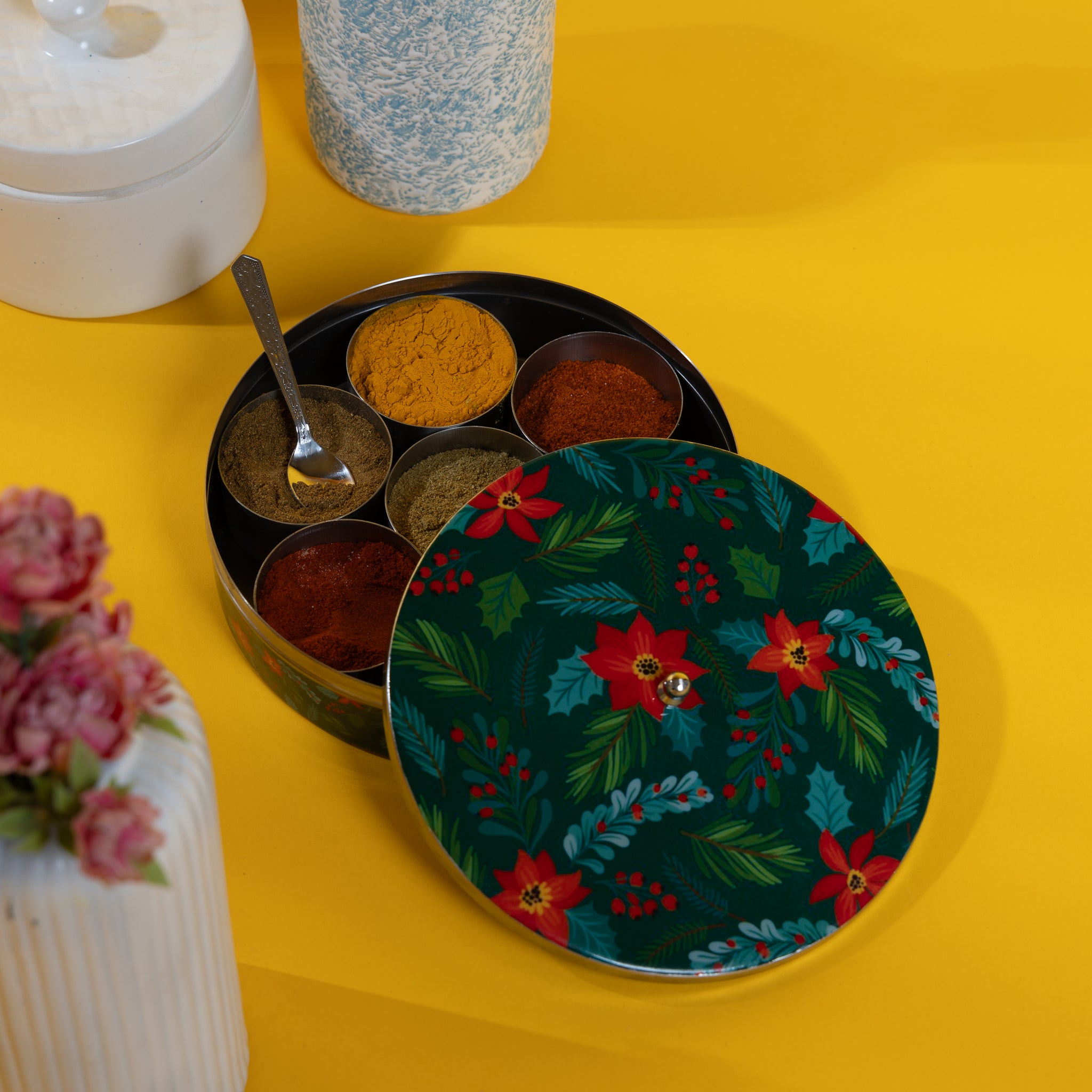 Stainless Steel Round Spice Box Masala Box Dabba for Kitchen Decor ...