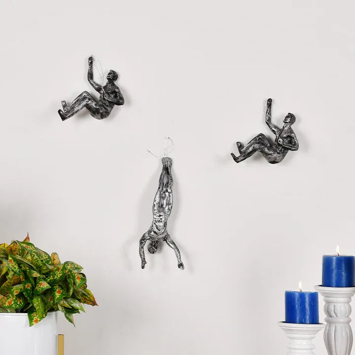 Silver Black Rock Climbing Men Wall Hanging Climbers | ThreadVibe Living